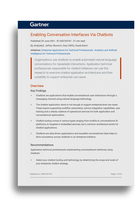 Gartner® Report: Enabling Conversation Interface Via Chatbots